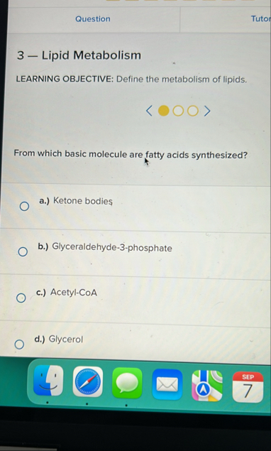 Solved QuestionTutor3 - ﻿Lipid MetabolismLEARNING OBJECTIVE: | Chegg.com
