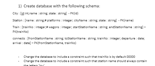 1) ﻿Create database with the following schema:City : | Chegg.com