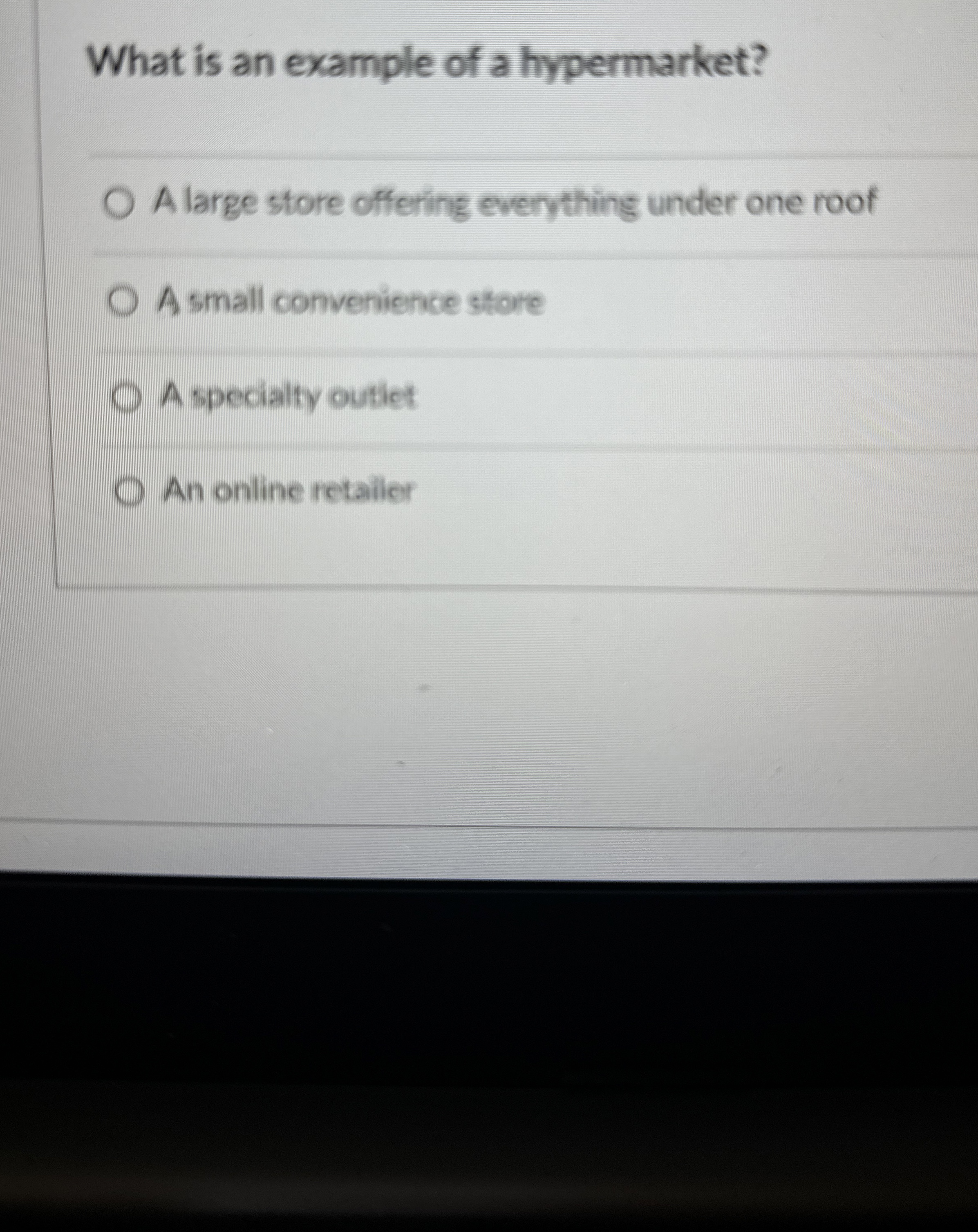 Solved What is an example of a hypermarket?A large store | Chegg.com