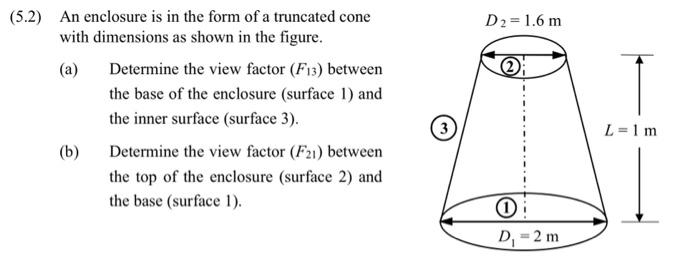 Solved 5.2) An enclosure is in the form of a truncated cone | Chegg.com