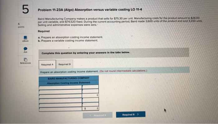 Solved Problem 11-23A (Algo) Absorption versus variable | Chegg.com