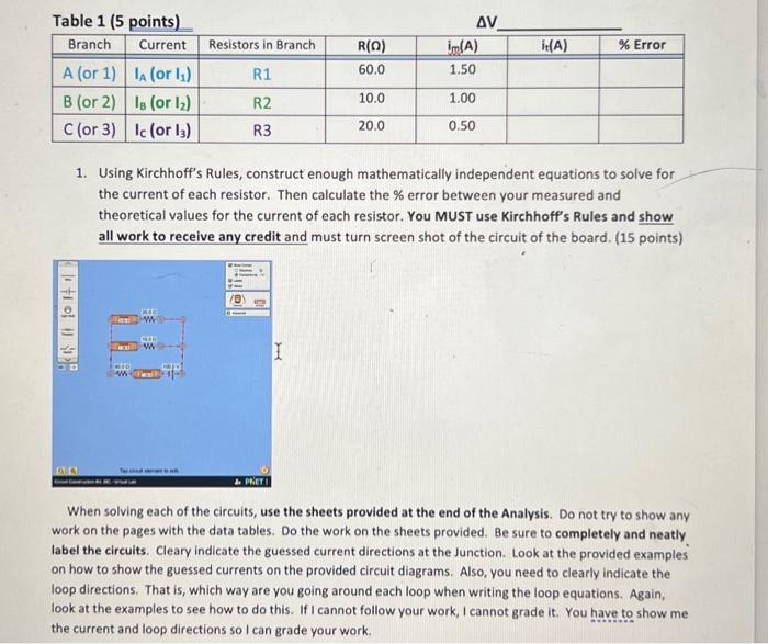 Solved 1. Using Kirchhoff's Rules, construct enough | Chegg.com