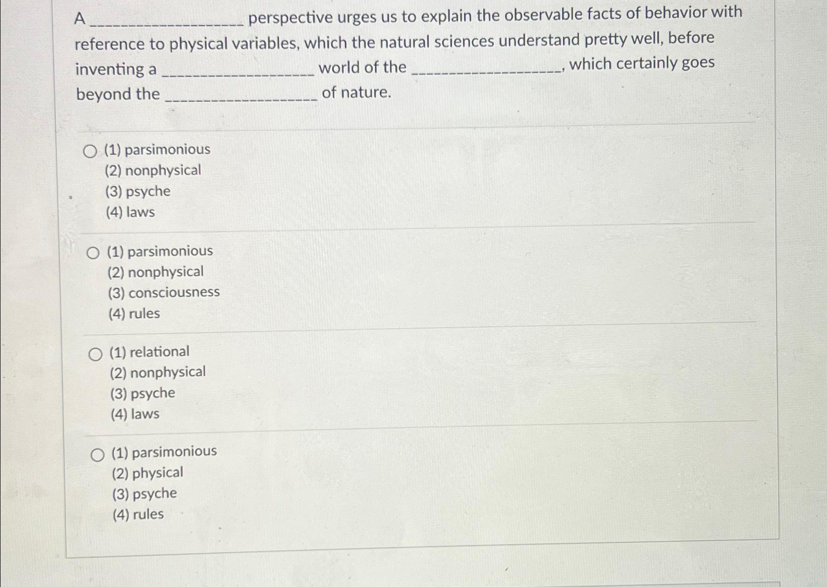 Solved A perspective urges us to explain the observable | Chegg.com