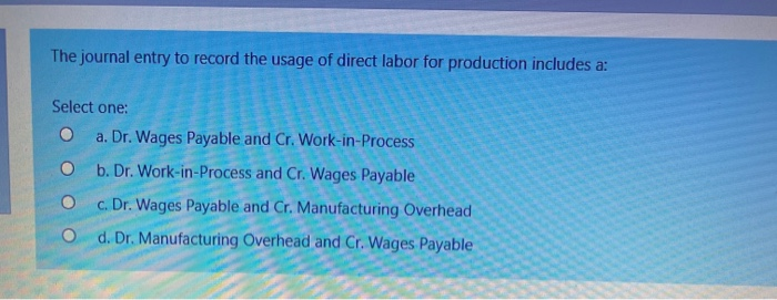 Solved The journal entry to record the usage of direct labor | Chegg.com