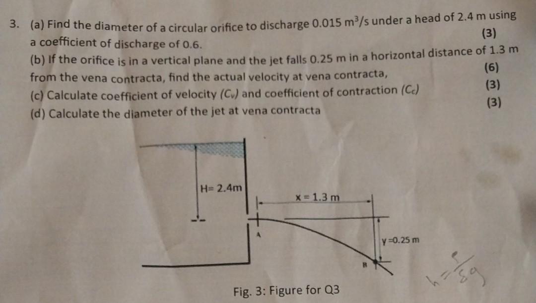 Solved 3. (a) Find the diameter of a circular orifice to | Chegg.com