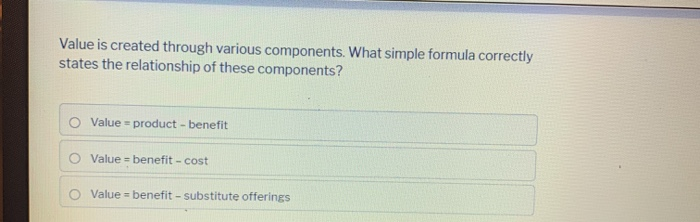 Solved Value is created through various components. What | Chegg.com