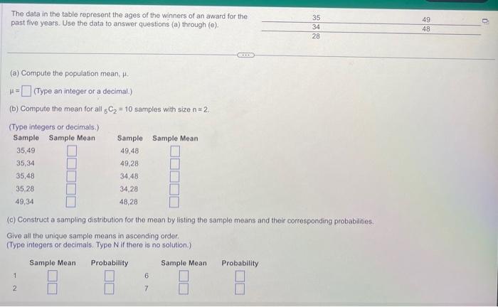 Solved The data in the table represent the ages of the | Chegg.com