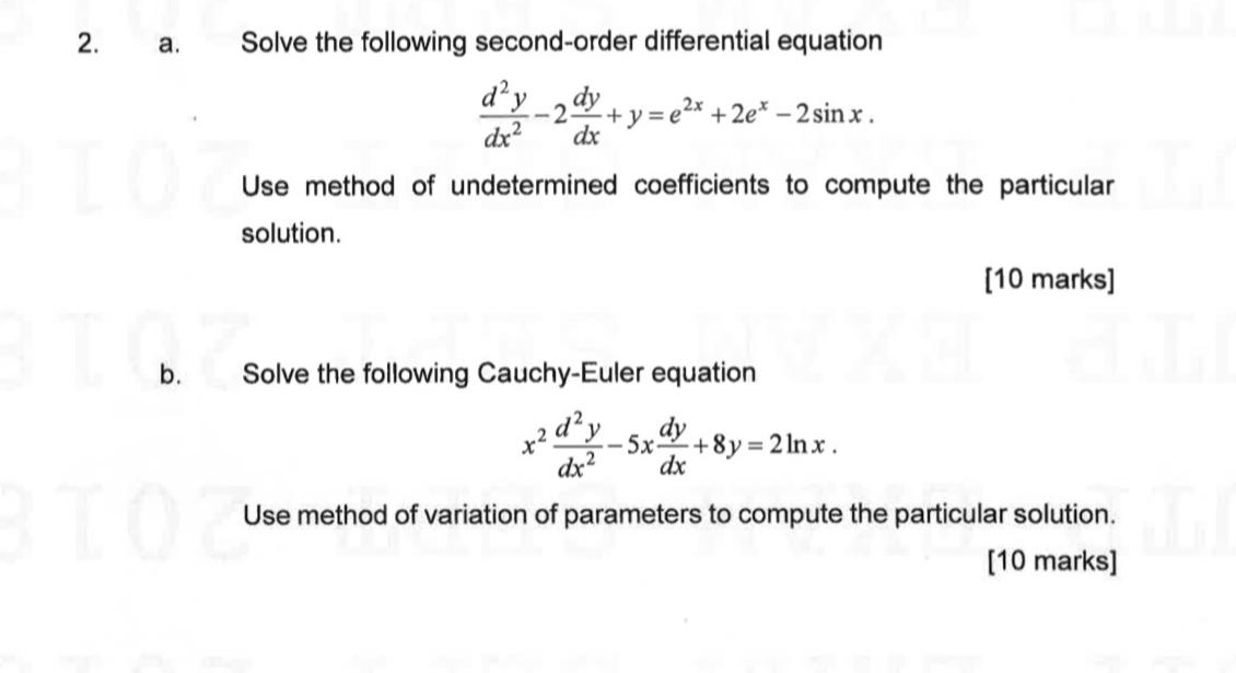 Solved a. Solve the following second-order differential | Chegg.com
