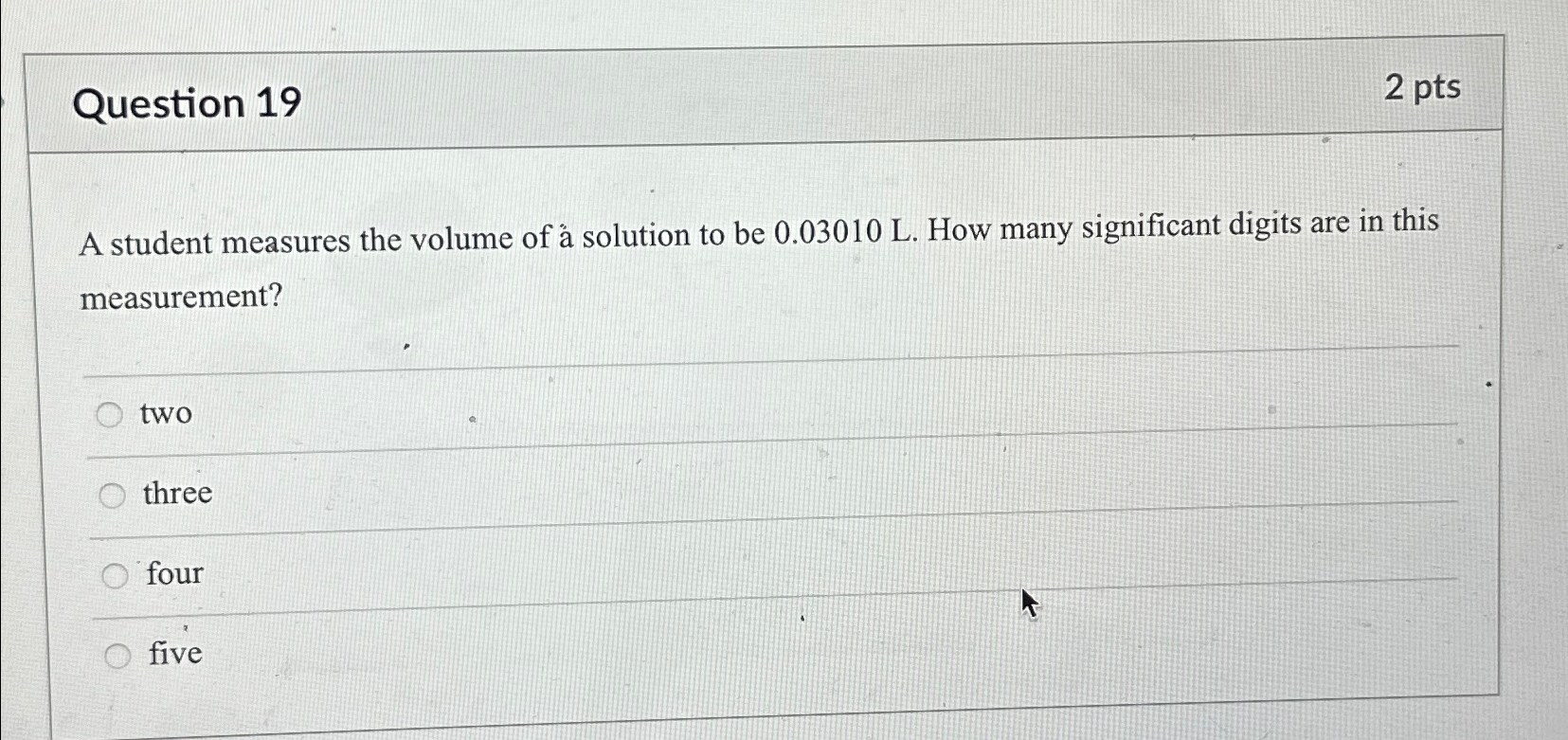 Solved Question 192 ﻿ptsA student measures the volume of a | Chegg.com
