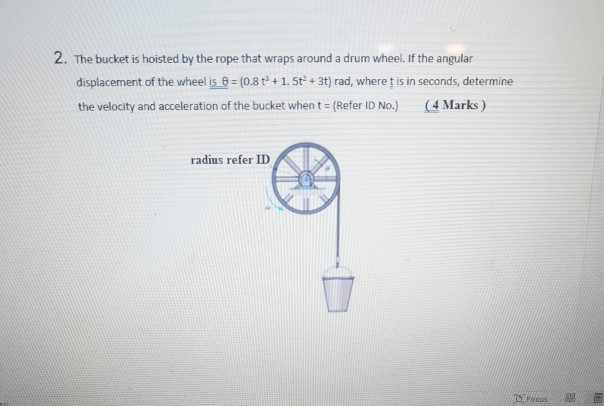 Solved 2. The bucket is hoisted by the rope that wraps | Chegg.com