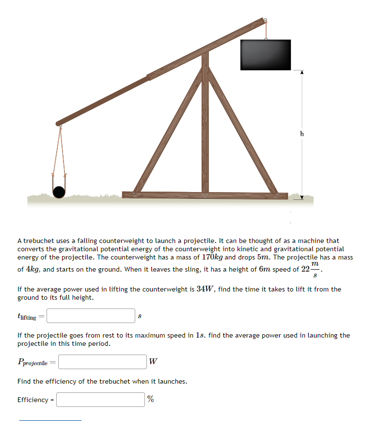 Solved A trebuchet uses a falling counterweight to launch a | Chegg.com