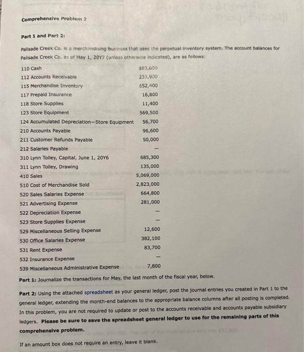 Solved Comprehensive Problem 2 Part 1 and Part 2: Palisade | Chegg.com