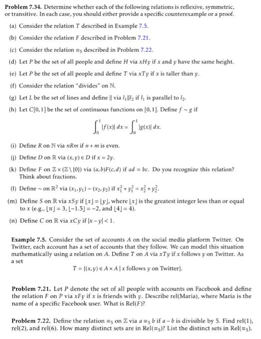 Solved Determine whether each of the following relations is | Chegg.com