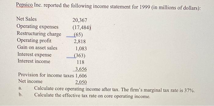 Solved Pepsico Inc. reported the following income statement | Chegg.com