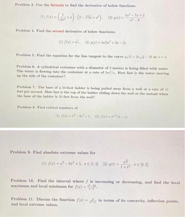 Solved Problem 3. Use the formula to find the derivative of | Chegg.com