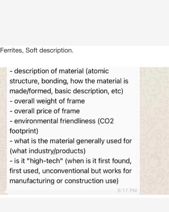 Solved Ferrites, Soft description. - description of material | Chegg.com
