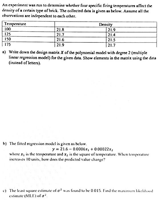 Solved An experiment was run to determine whether four | Chegg.com