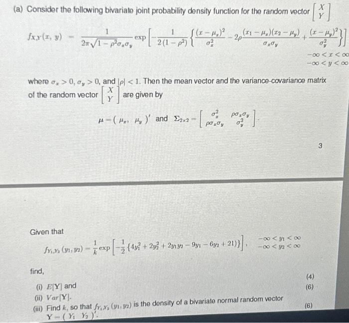 Solved (a) Consider the following bivariate joint | Chegg.com