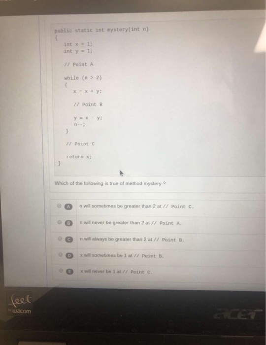 Solved public static int mystery(int n) int x = 1; int y = | Chegg.com