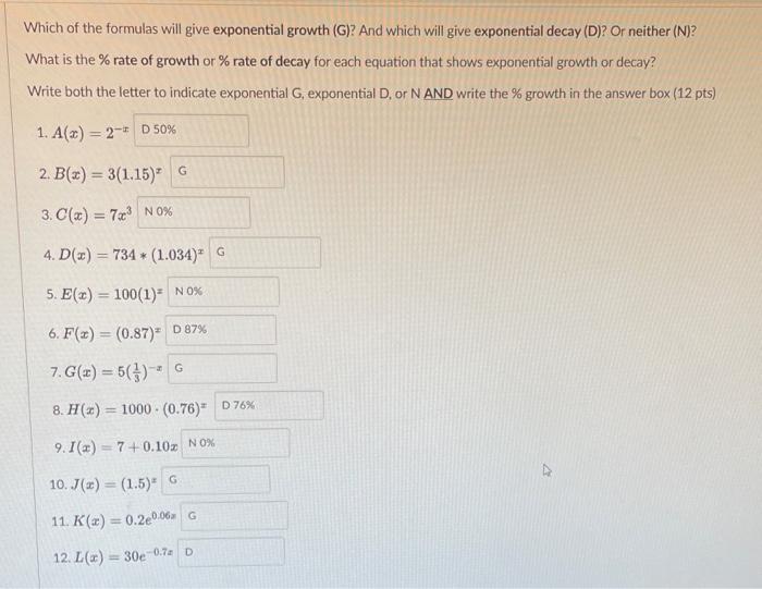 Solved Which of the formulas will give exponential growth | Chegg.com