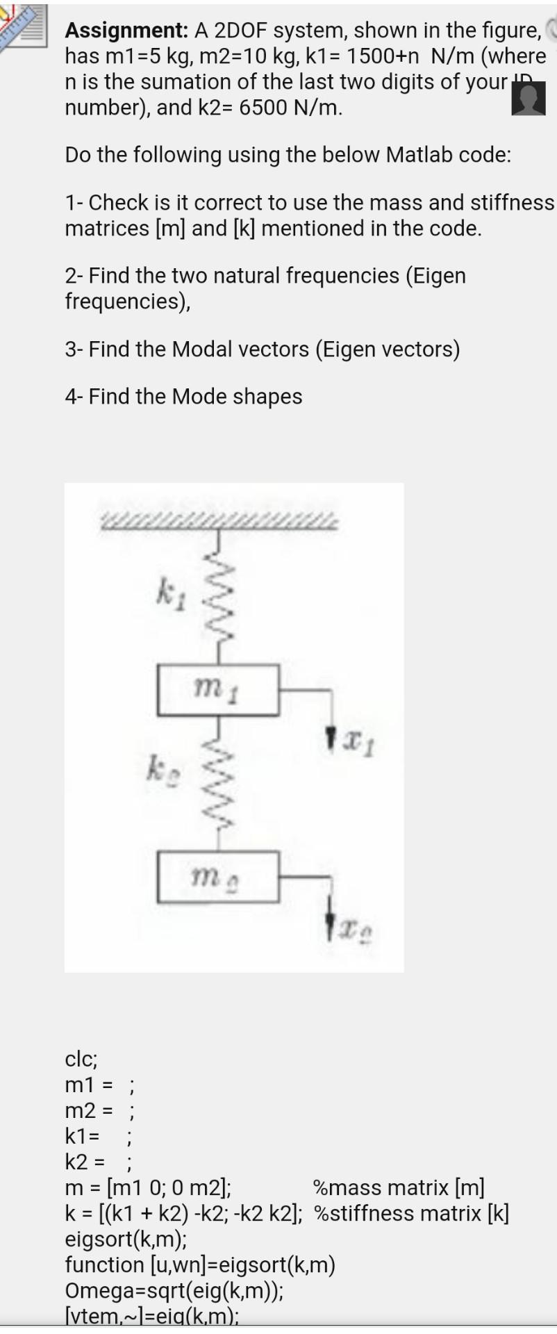Solved TTTTTT Assignment: A 2DOF system, shown in the | Chegg.com