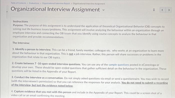 Solved Organizational Interview Assignment Instructions | Chegg.com