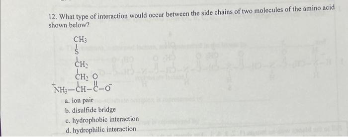 Solved 12. What type of interaction would occur between the | Chegg.com
