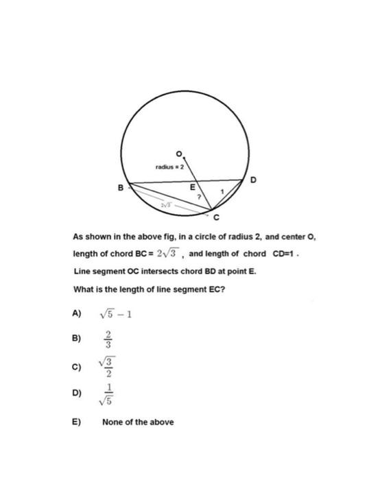 Solved radius2 As shown in the above fig, in a circle of | Chegg.com