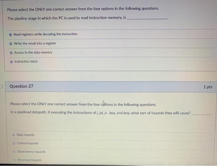 Solved Please select the ONLY one correct answer from the | Chegg.com