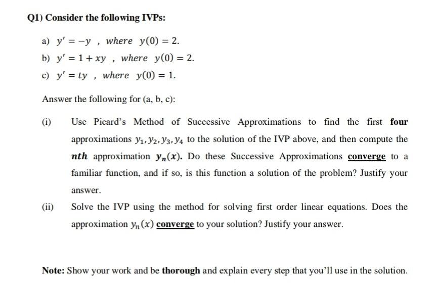 Solved Picards Method Of Successive Approximations Answer