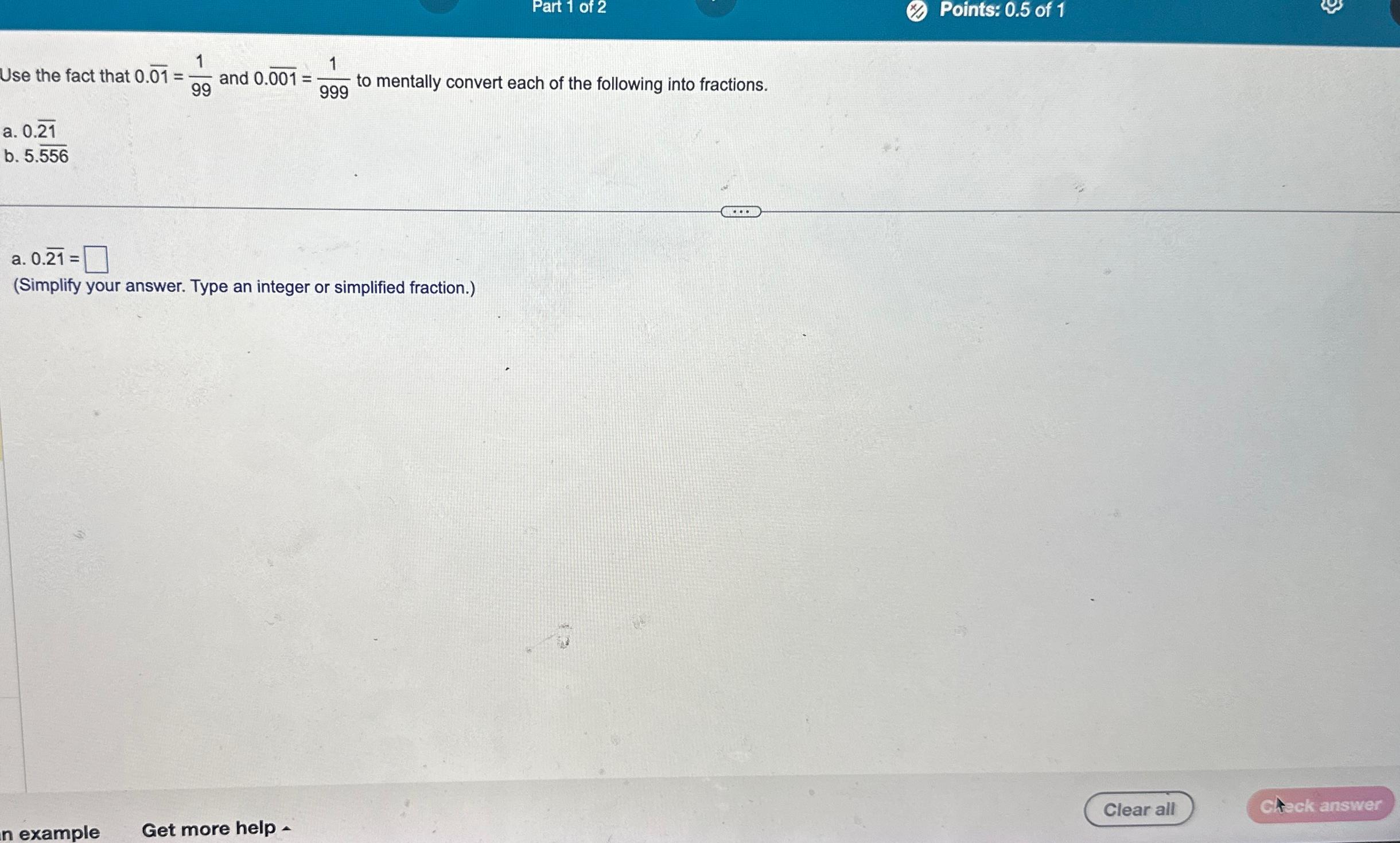 Solved Part 1 ﻿of 2Points: 0.5 ﻿of 1Use the fact that | Chegg.com