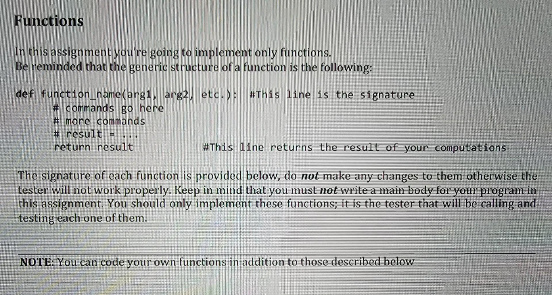 Solved Functions In this assignment you're going to | Chegg.com