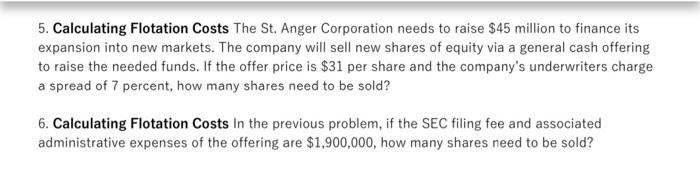 Solved 5. Calculating Flotation Costs The St. Anger | Chegg.com