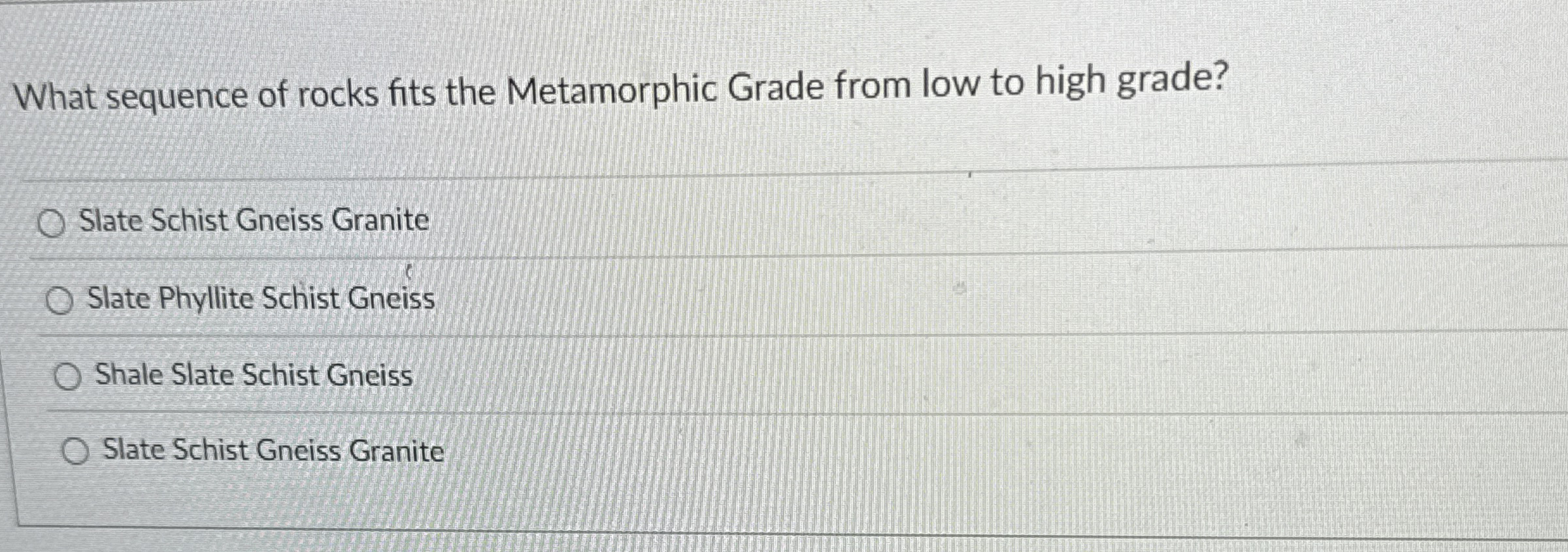 Solved What sequence of rocks fits the Metamorphic Grade | Chegg.com