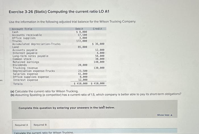 Solved Exercise 3-26 (Static) Computing the current ratio LO | Chegg.com