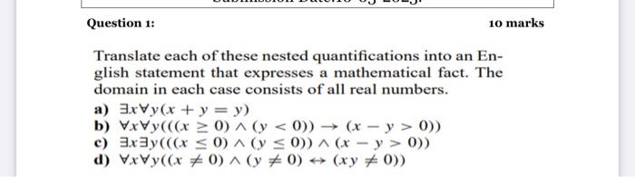 Solved Translate each of these nested quantifications into | Chegg.com