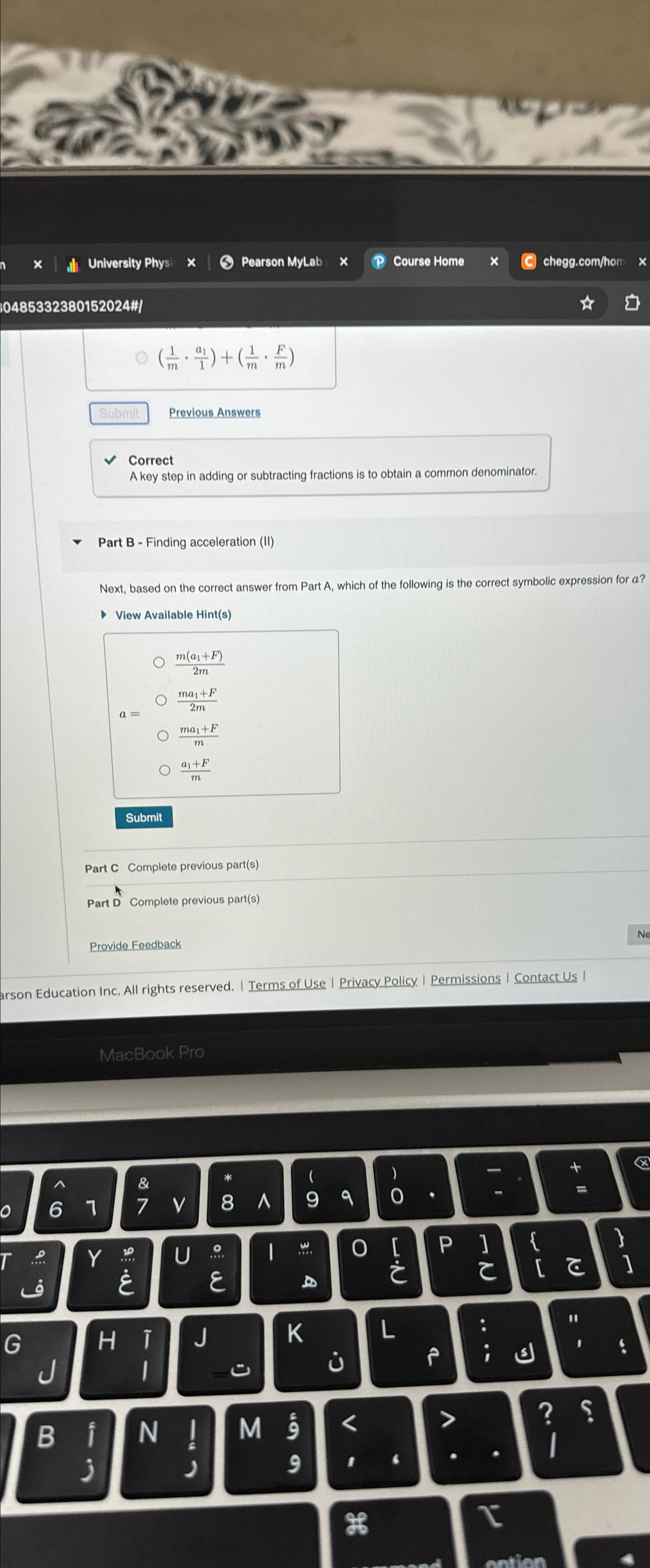 Solved (1m*a11)+(1m*Fm)Previous AnswersCorrectA key step in | Chegg.com