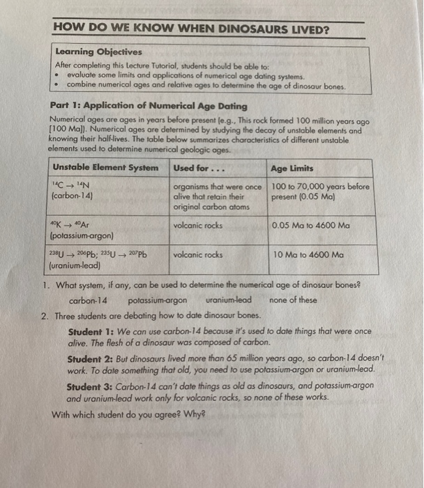 Solved HOW DO WE KNOW WHEN DINOSAURS LIVED? Learning | Chegg.com
