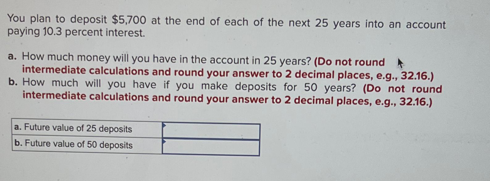 Solved You plan to deposit $5,700 at the end of each of the | Chegg.com