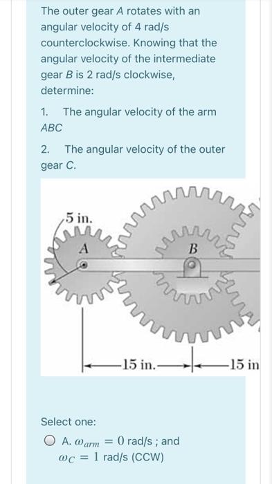 Solved The Outer Gear A Rotates With An Angular Velocity Of