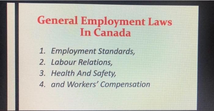 Solved General Employment Laws In Canada 1. Employment | Chegg.com