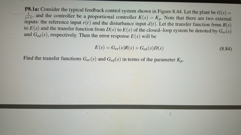 Solved S+1 P8.1a: Consider the typical feedback control | Chegg.com