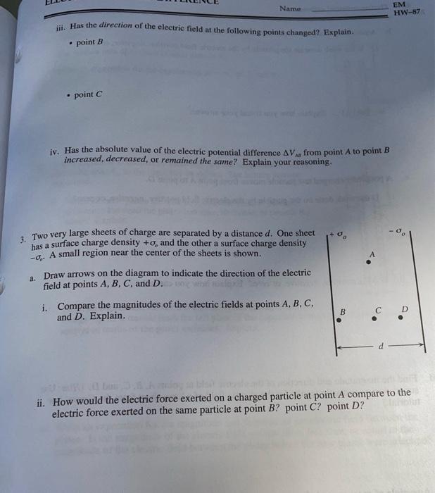 Solved iii. Has the direction of the electric field at the | Chegg.com