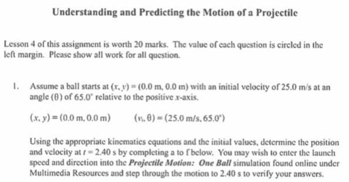 Solved Understanding and Predicting the Motion of a | Chegg.com