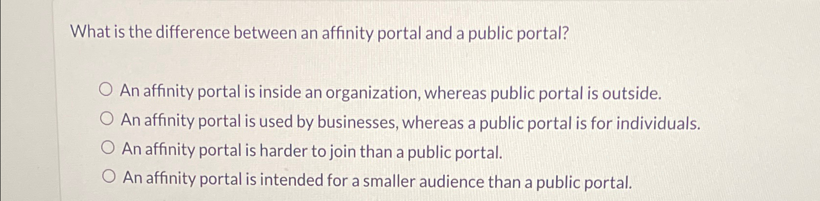 Solved What is the difference between an affinity portal and | Chegg.com