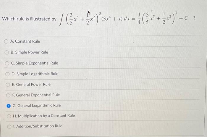 Solved Which rule is illustrated by /dt = in In t\ dt = ln | Chegg.com