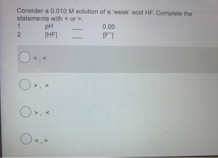 Solved consider a 0.010 M solution of a weak acid HF | Chegg.com