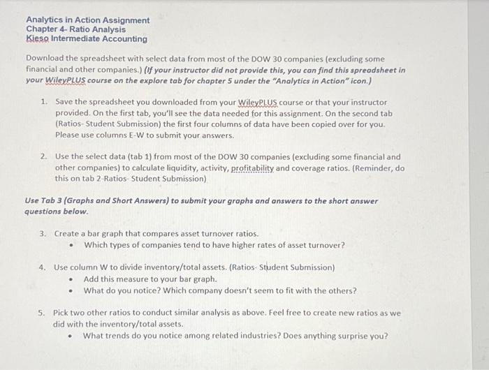 Analytics in Action Assignment Chapter 4- Ratio | Chegg.com