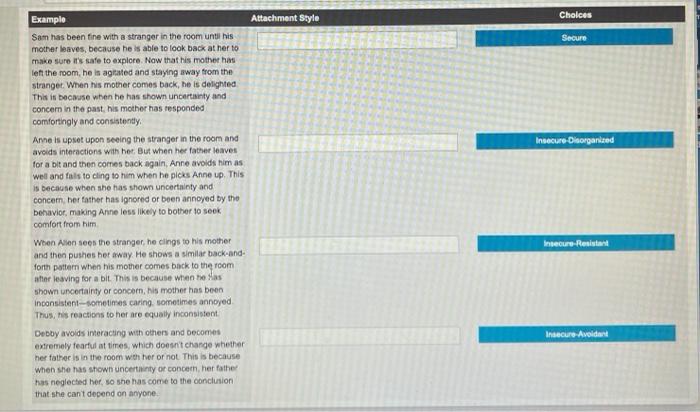 Solved Attachment Style Choices Secure Insecure Disorganized | Chegg.com