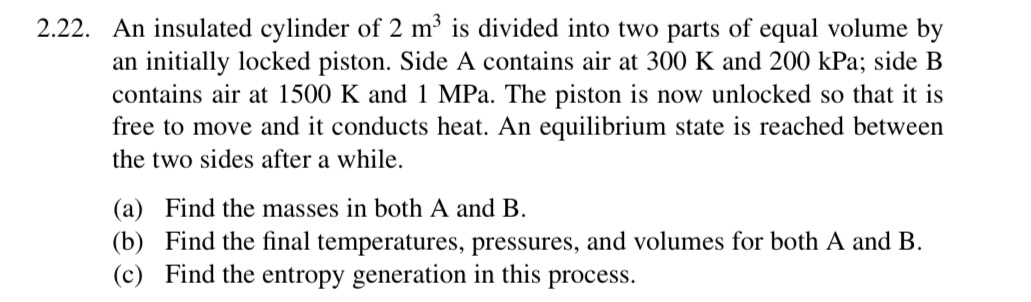 2.22. ﻿An insulated cylinder of 2m3 ﻿is divided into | Chegg.com